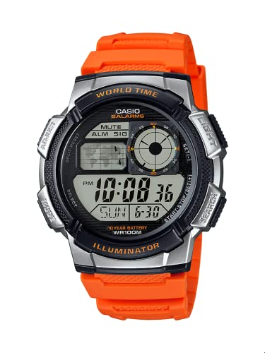 Casio Men's '10-Year Battery' Quartz Resin Casual Watch, Color:Orange (Model: AE-1000W-4BVCF)