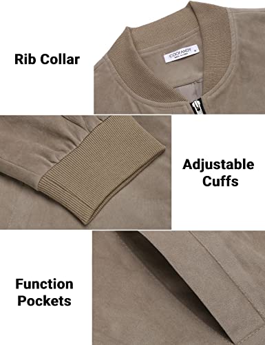 COOFANDY Mens Varsity Bomber Jacket Casual Lightweight Jackets Vintage Suede Coat, A-khaki, Large