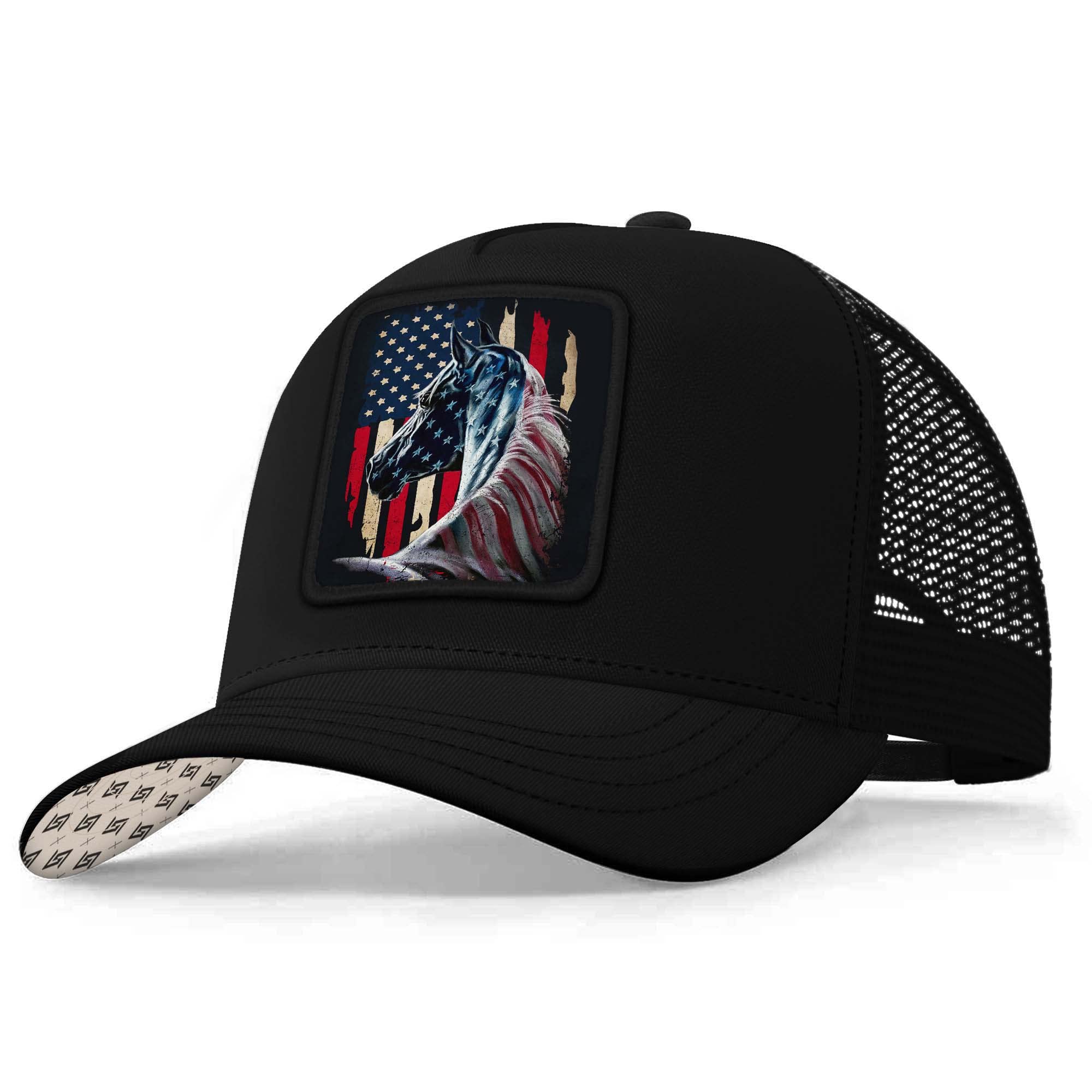 Asvance Trucker Hat - American Horse Mesh Back Baseball Cap for Mens - USA Horse Embroidered Hats Black - Gift for Dad