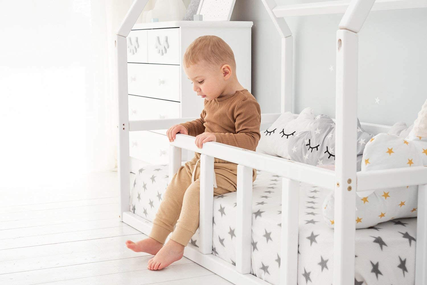 BUSYWOOD Toddler Floor Bed - Montessori Floor Bed with Rails - Floor Bed for Toddlers - Kids Floor Bed- House Kid Bed Frame - Floor Bed Frame Toddler (FOR SLEEPING ONLY)