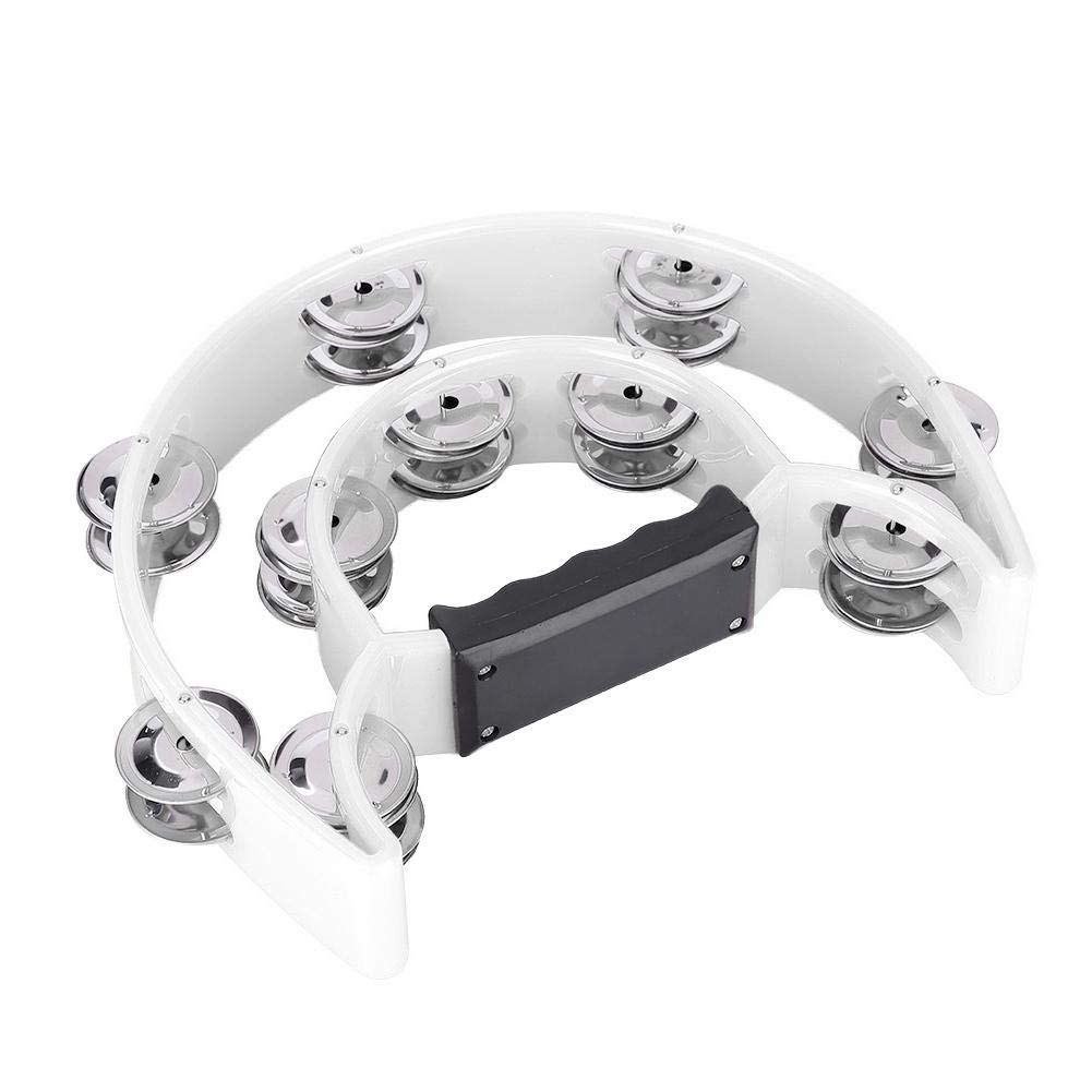 Hand Tambourine Double Row Jingle Handbell Tambourine Percussion Musical Instrument 6 Colors(White)