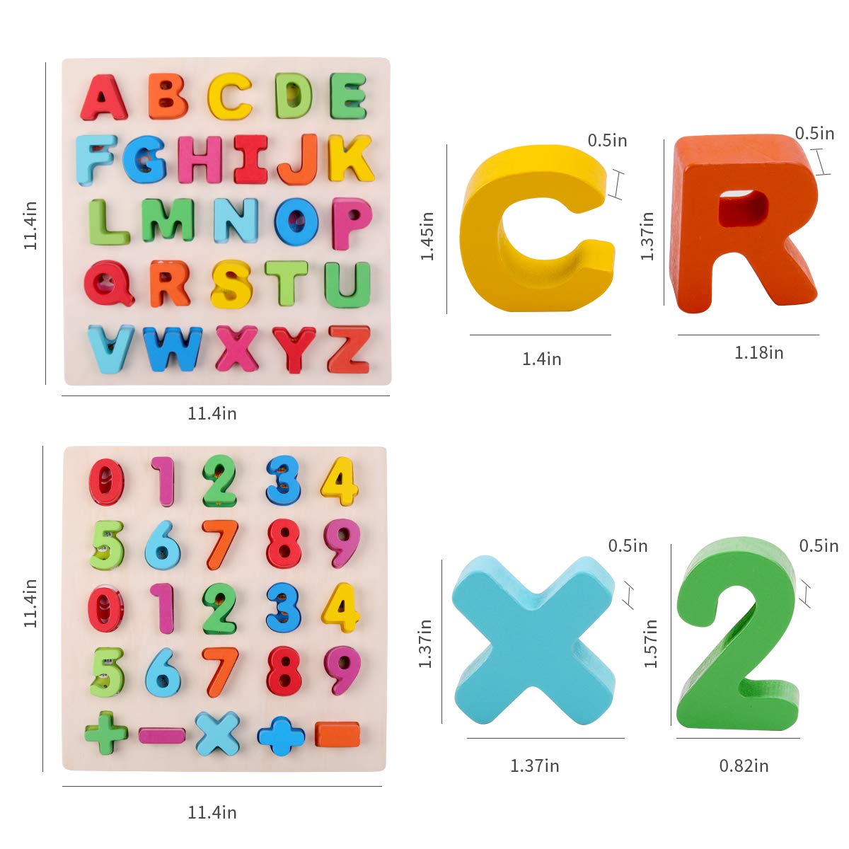 GEMEM Wooden Alphabet Puzzle Large Blocks Letters and Numbers Puzzles Educational Learning Blocks Board Toys for 3+ Years Old Preschool Boys & Girls Toddlers 2 Pack