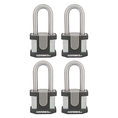 BRINKS - 50mm Commercial Laminated Steel Keyed Padlock with 2” Shackle, 4-Pack - Solid Steel Body with Boron Steel Shackle