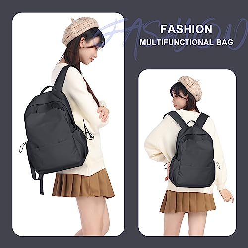 coofay Black Carry on Backpack For Women Men Waterproof College Gym Backpack Lightweight Small Travel Backpack Rucksack Casual Daypack Laptop Backpacks Hiking Backpack