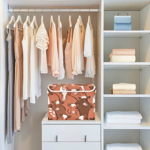 CaTaKu Cartoon Cow Animals Storage Bins with Lids and Handles, Fabric Large Storage Container Cube Basket with Lid Decorative Storage Boxes for Organizing Clothes