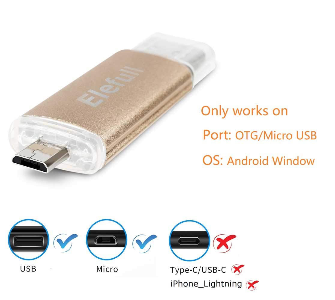 USB Flash Drive 64GB for Android Smart Cell Phone Tablet Computer Car Player TV Projectors Free Up Phone Storage Space Only Works On Phone with Micro USB Port Copy Photos Video (64GB Gold)