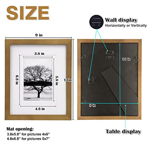 Egofine 8x10 Picture Frames 4 Pack, for Pictures 4x6 or 5x7 with Mat Made of Solid Wood Covered by Plexiglass for Table Top Display and Wall Mounting Photo Frames, Light Brown