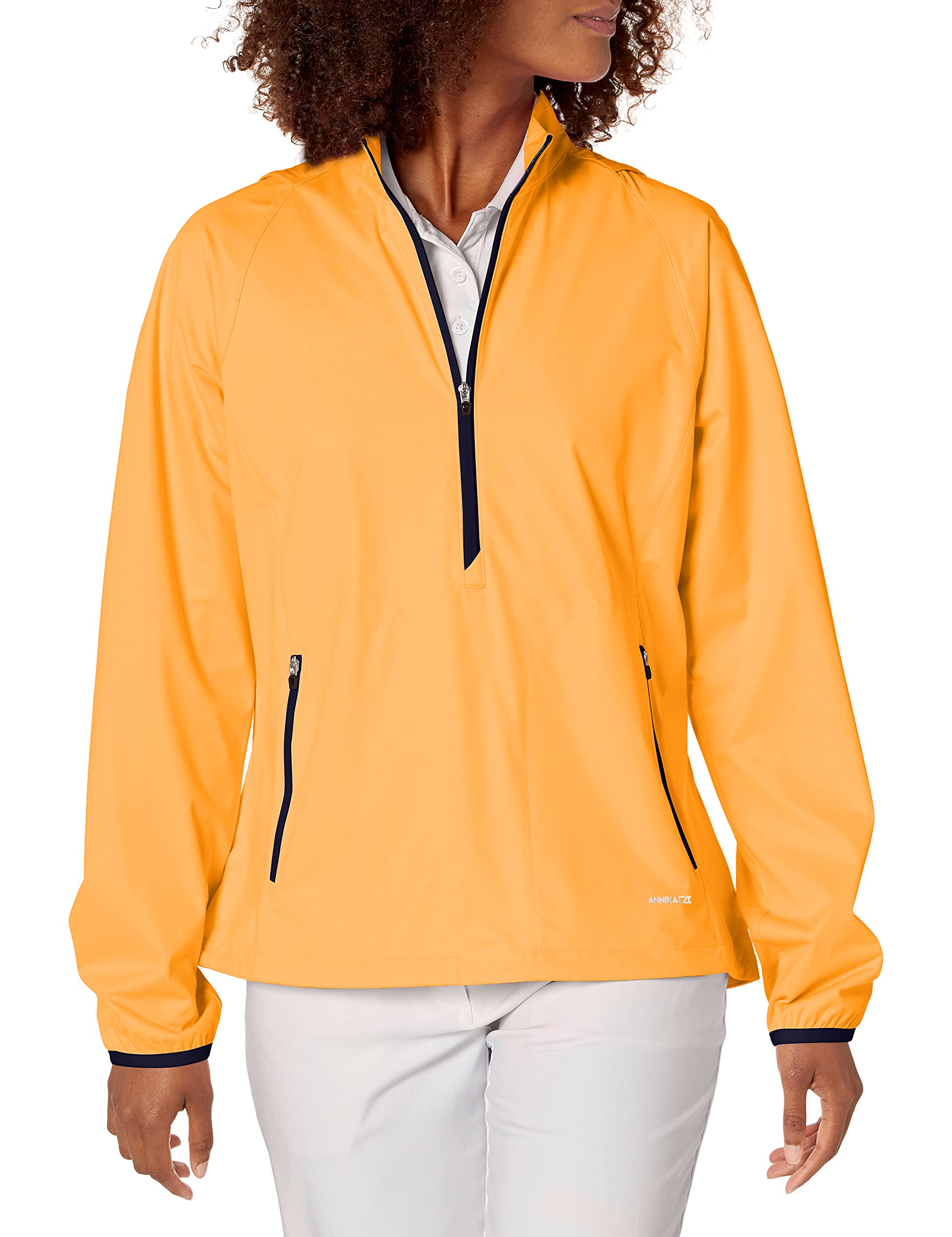ANNIKA by Cutter & Buck Women's Water-Wind Resistant UPF 50+ Long Sleeve 3/4 Zip Windshirt, Flame, Small