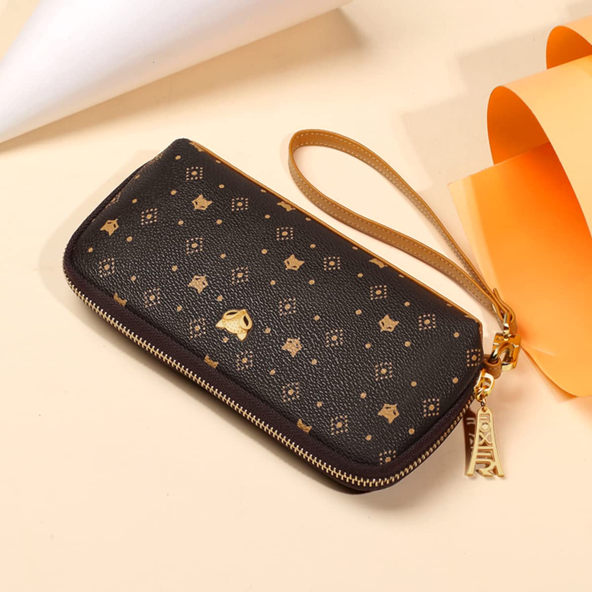 FOXLOVER PVC Leather Wallets for Women Artificial Leather Long Wallet Lady Wristlets with Zipper Coin Purse
