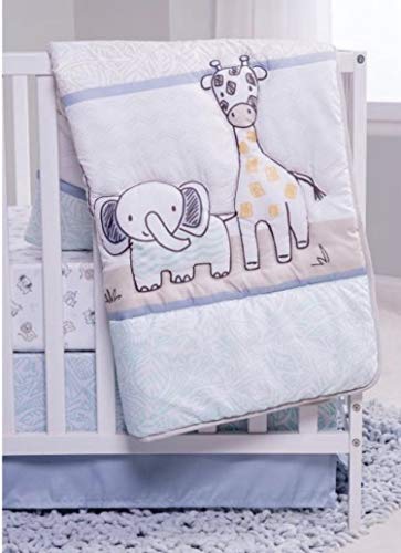 Sammy & Lou Safari Yearbook 4-Piece Baby Crib Bedding Set, Includes Quilt, Fitted Crib Sheets Neutral, Crib Skirt, and Plush Toy