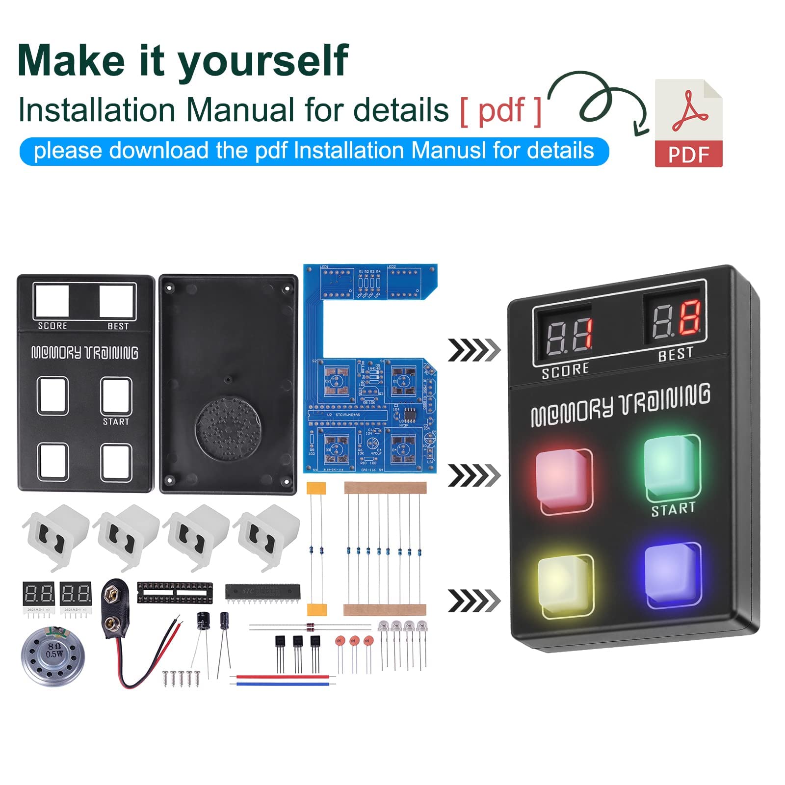 Electronic Memory Game Soldering Kits, PEMENOL Handheld Game Console Electronic kits, Fun Electronic Production Kit College High School Education