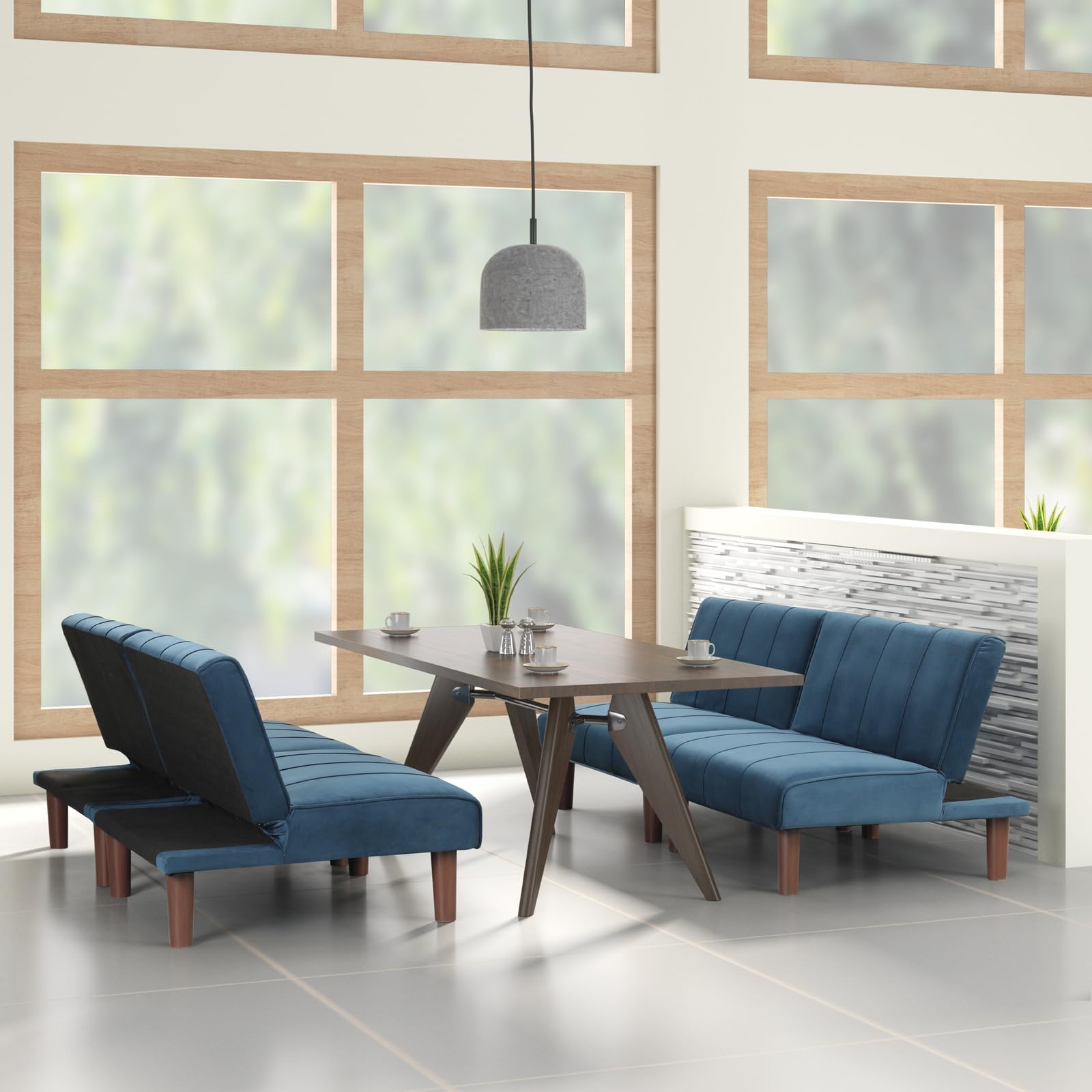 Furrich Futon Sofa Bed, 2 Pack Foldable Futon Couch with Adjustable Backrest, 3 in 1 Convertible Small Loveseat Sleeper Sofa for Living Room, Small Space, Apartment, Blue Fabric 305BL1-2PCS