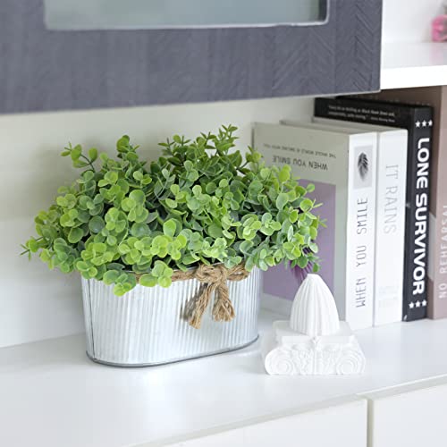 CEWOR Artificial Eucalyptus Leaves Faux Plants Desk Fake Potted Plants in Rustic Rectangular Pots Table Centerpiece for Home Decor Office Bathroom Desk Room Greenery Decor or Gift
