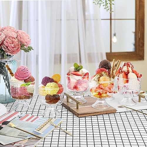BSTKEY Set of 6 Glass Dessert Bowls/Cups, 10 Oz Cute Footed Dessert Bowls for Ice Cream Trifle Fruit Pudding Snack Salad Milkshakes Sundae Cocktail Drinks Party