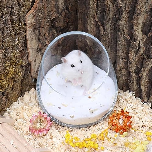 Dnoifne Small Animal Sand-Bath Box, Round Glass Small Pet Sand Bath Box, Sand Bath Shower Room and Sand Bath Container for Rats Hamsters Mice Lemming Gerbils Chinchilla Guinea Pig Hedgehog