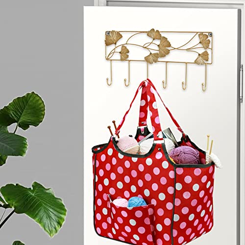 Colaxi Yarn Storage Bag Red Polka dots Print Wool Yarn Knitting Sewing Tools Tote Handbag Weaving Crochet Hooks nedles Travel Organizer