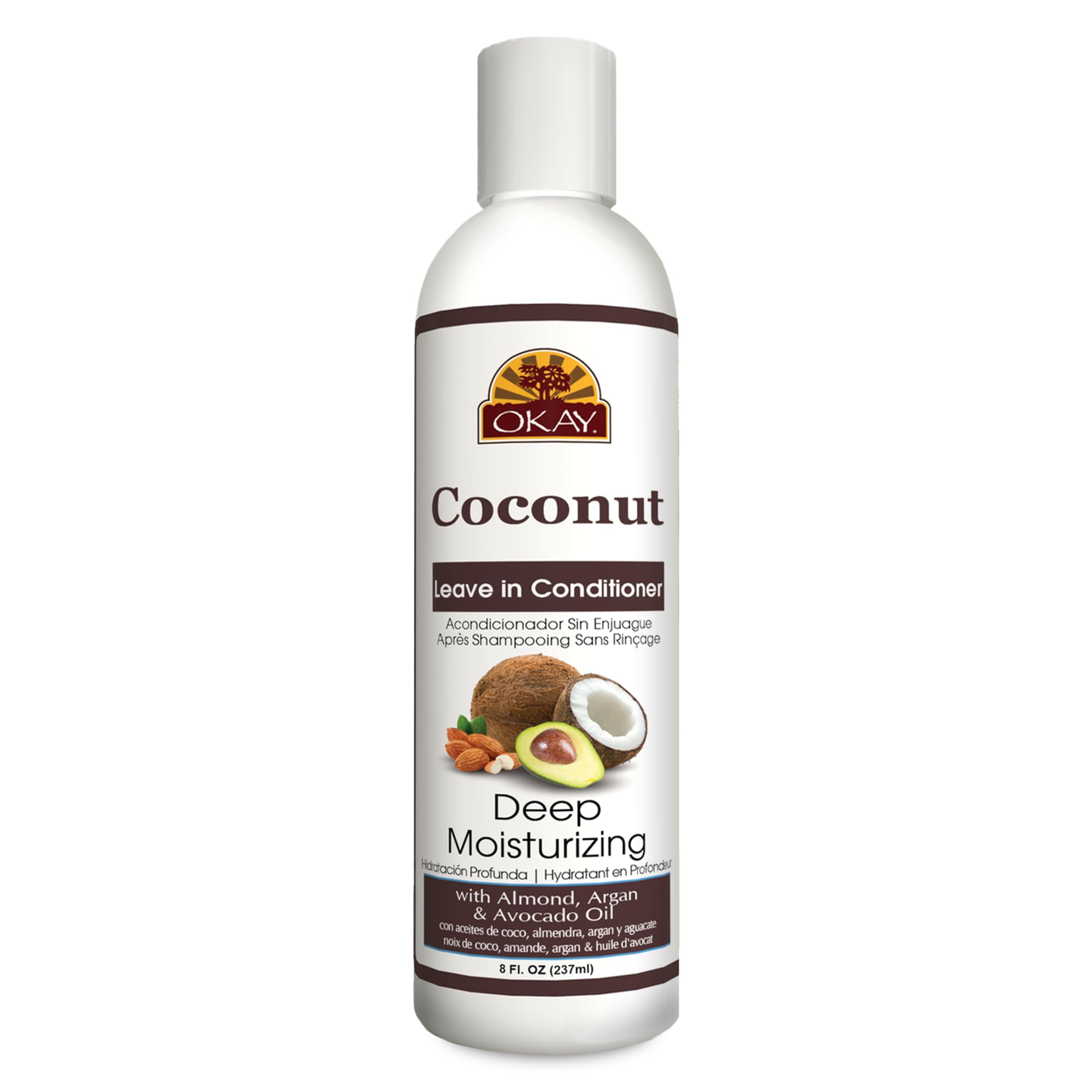 OKAY Coconut Leave In Conditioner - Hair Moisturizer for Women and Men, Contains Castor Seed Oil, Natural Hair Product for Hair Growth, Curly Hair Grease for Smooth, Moisturized Hair - 8 Oz