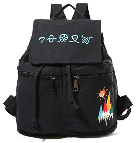 Canvas Backpack Purse for Women Men, Fashion Embroidery Casual Backpack Casual Travel Rucksack (Black)