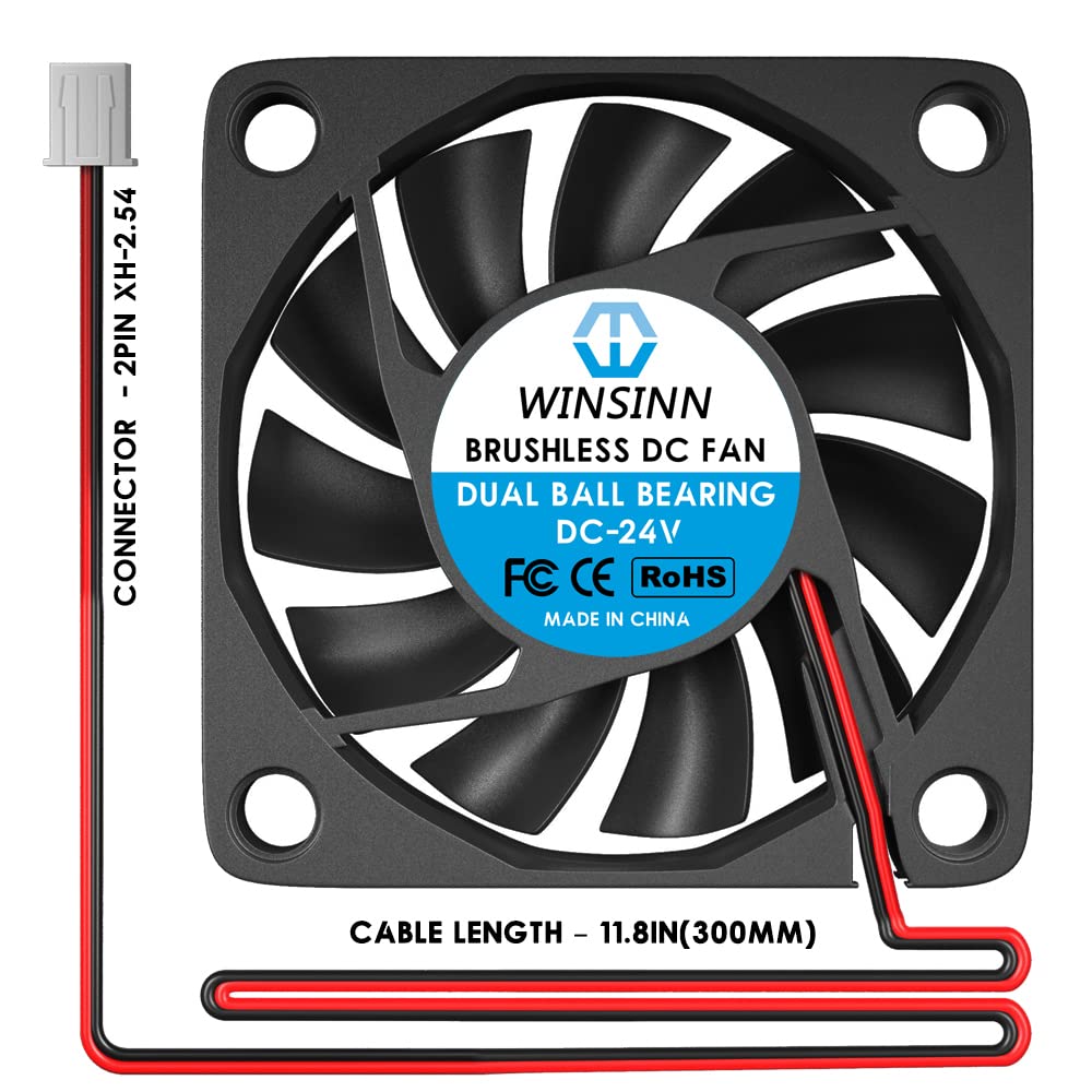 WINSINN DC 60mm Fan 24V 6010 Dual Ball Bearing Brushless Cooling 60mmx10mm 2PIN (Pack of 4Pcs)
