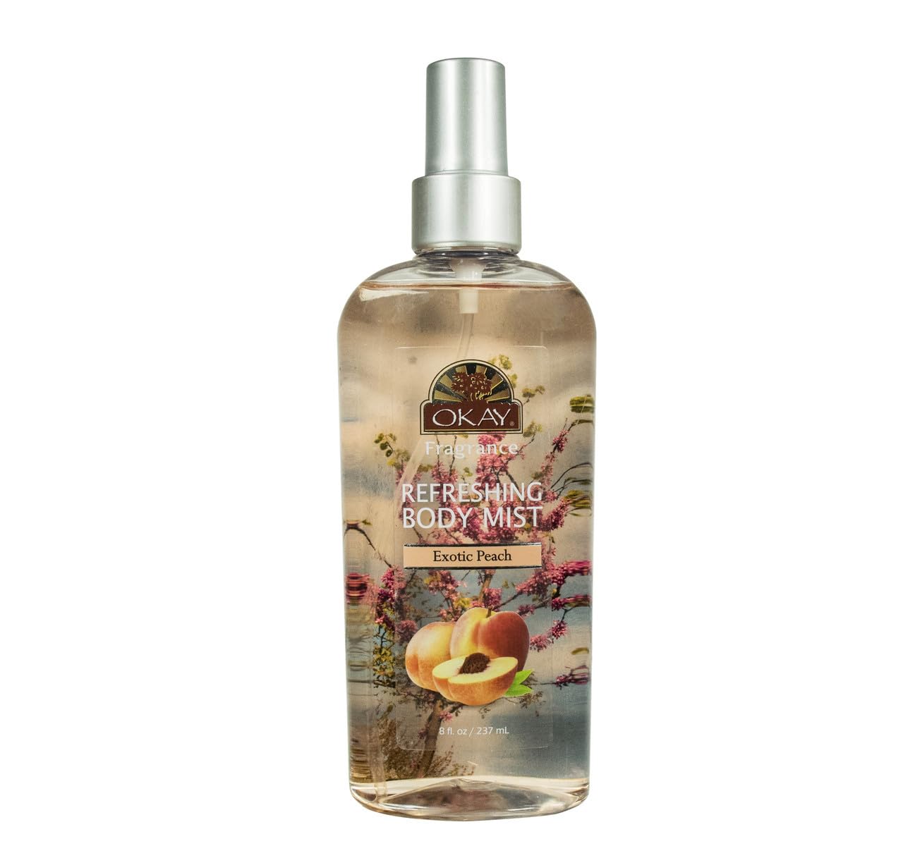 OKAY Fragrance Exotic Peach Body Mist - Body Spray for Women, Light Perfume Mist for Skin, Clean Refreshing Scent, Uplifting and Fruity, Silicone and Paraben Free - 8 Fl Oz