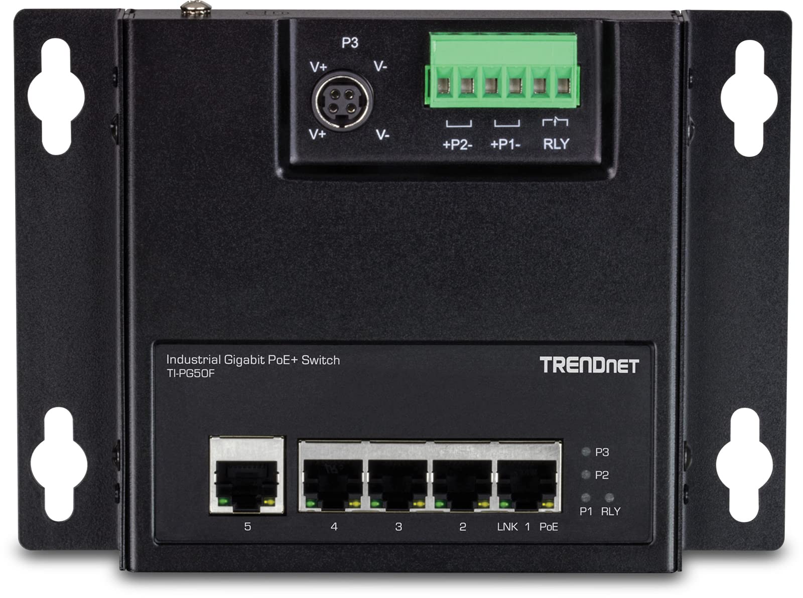 TRENDnet 5-Port Industrial Gigabit Poe+ Wall-Mounted Front Access Switch, 5X Gigabit Poe+ Ports, DIN-Rail Mount, 48 –57V DC Power Input, IP30, 120W Poe Budget,Lifetime Protection, TI-PG50F