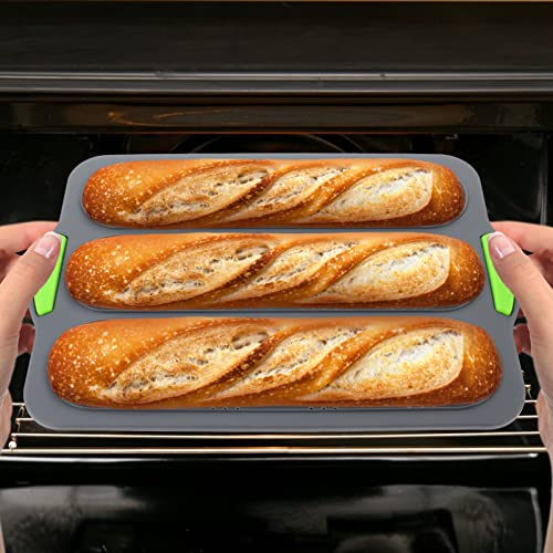 CALLARON Baking Pan Silicone Baguettes Pan Nonstick 3 Wave Loaves French Toast Bread Baking Tray Loaf Mold Pan for DIY Making Breadstick Cake Kitchen Baking Mould Supplies Baking Pans