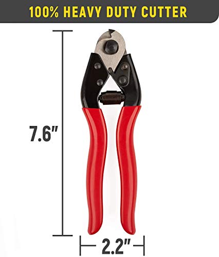Cable Cutter, Heavy Duty Wire Rope Cutter for DIY Projects, Railing, Decking, Wire Seals & Bicycle Cable | Sharp & Precise One-Hand Operation Steel Cable Cutter