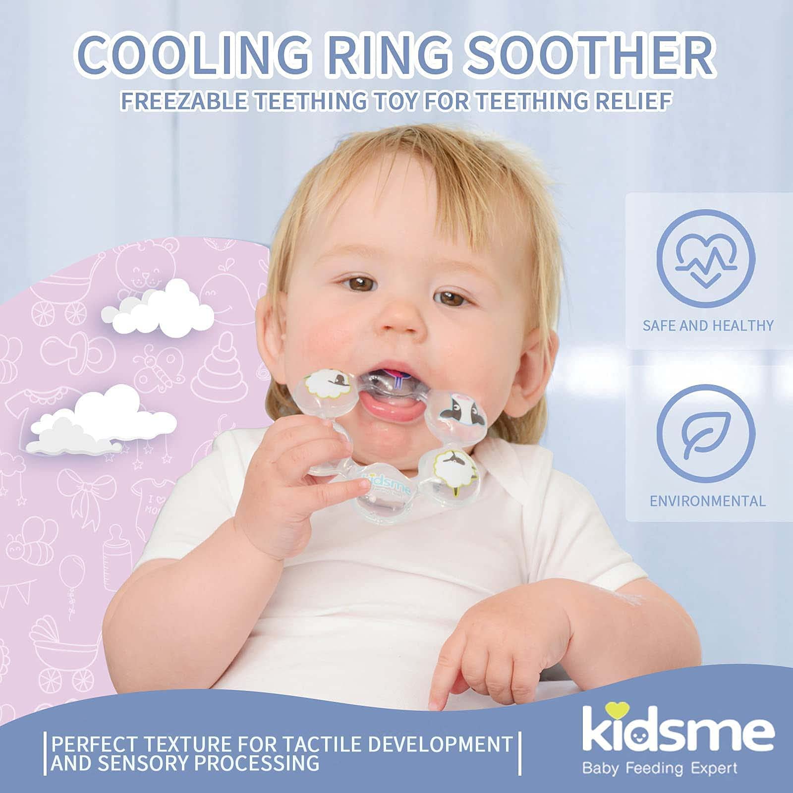 Kidsme Cooling Baby Teething Rings -Freezable Infant Teethers Baby Teething Toy for Teething Relief. Easy to Hold, Gentle on The Gums, Cute Design