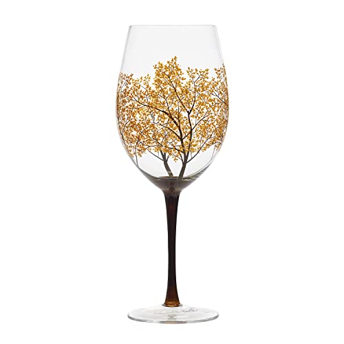 ART & ARTIFACT Four Seasons Tree Wine Glasses Set of 4 Unique Hand Painted Wine Glasses with Stem, 10 Inch, 22 Ounce