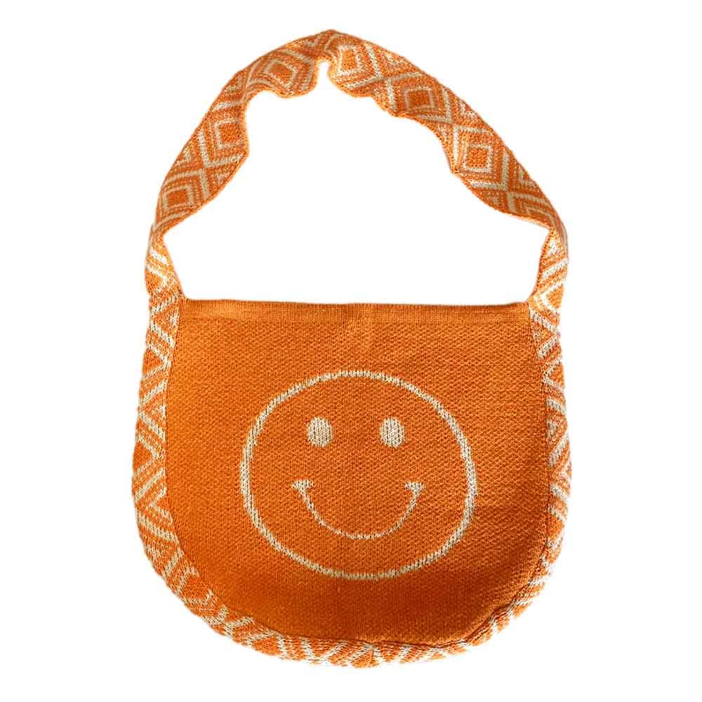 Fifth & Ninth Poppy Smiley Face Retro Knit Bag for Women (Orange)