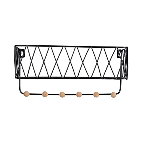 Cabilock Home Decor Wall Mounted Shelves 1pc Size Grid Rack Decorative Organizer Black, Large with Holder Storage Wall-Mounted Shelf Hooks Modern Iron Hanging Wrought Home Decor Wall Mounted Shelves