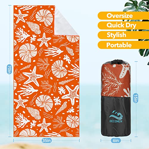 DECOMEN Beach Towel, Microfiber Beach Towels, Oversized Lightweight Quick Dry (73" x 35") Sand Proof, Absorbent, Compact, Beach Blanket, Lightweight Towel for The Swimming, Sports, Beach-Red Sea Snail