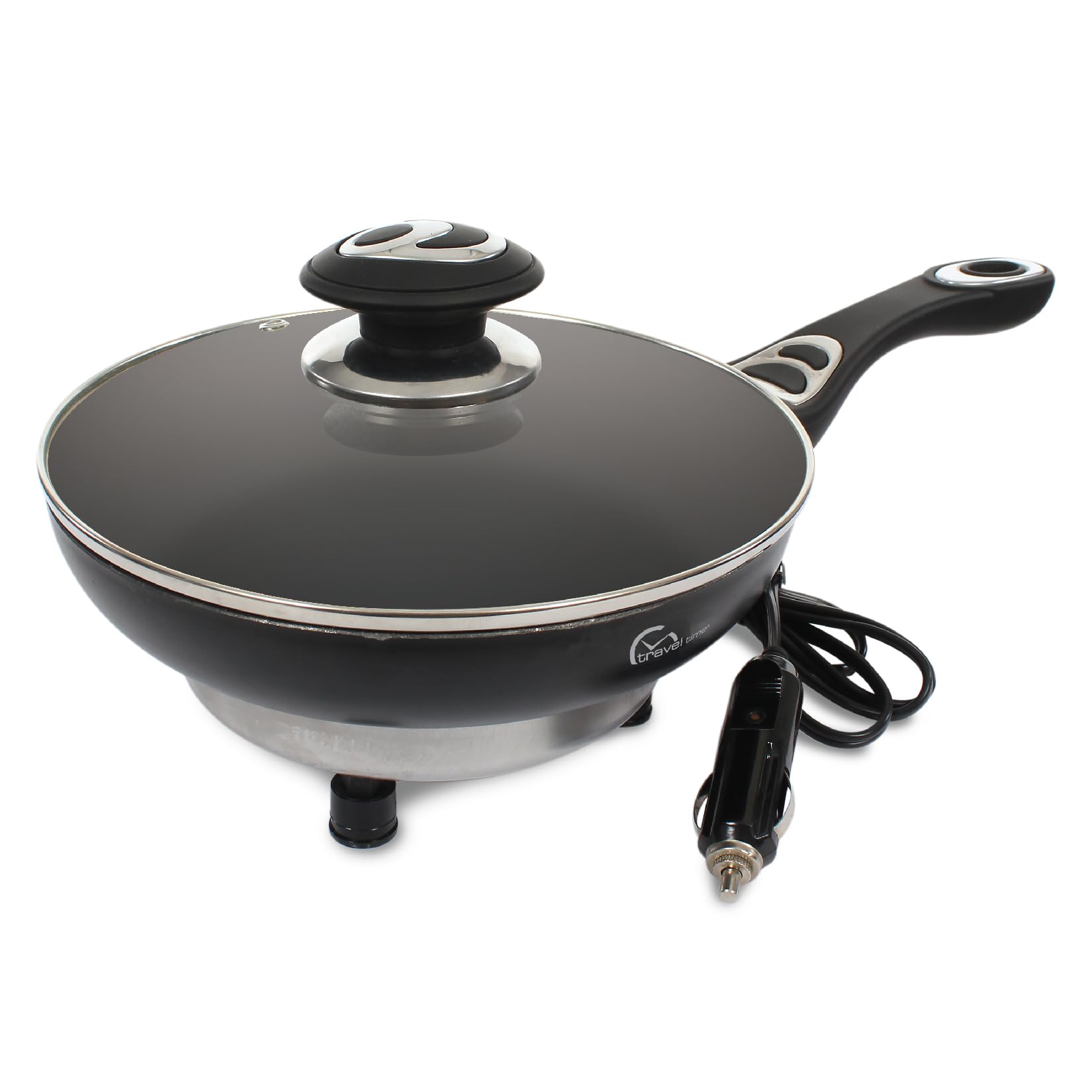 Travel Time 12V Cooking Pan with Cover โ Universal for Most Vehicles, Non-Stick Surface, Stay-Cool Handle, On-the-Go Cooking, Small Cooking Appliance