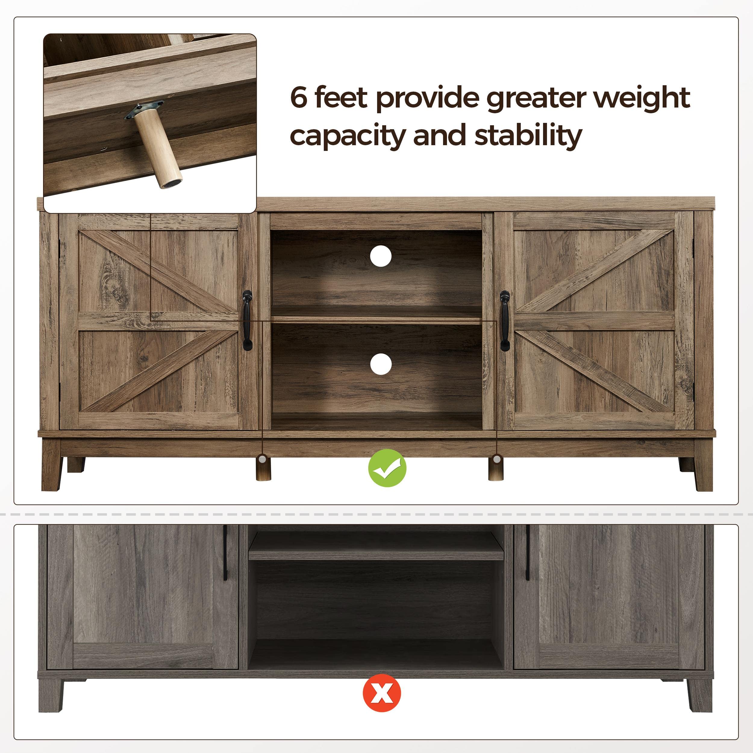 Yaheetech TV Stand Entertainment Center for 55 65 Inch TV, Farmhouse Storage TV Console Cabinet with Barn Doors for Living Room, Rustic Oak