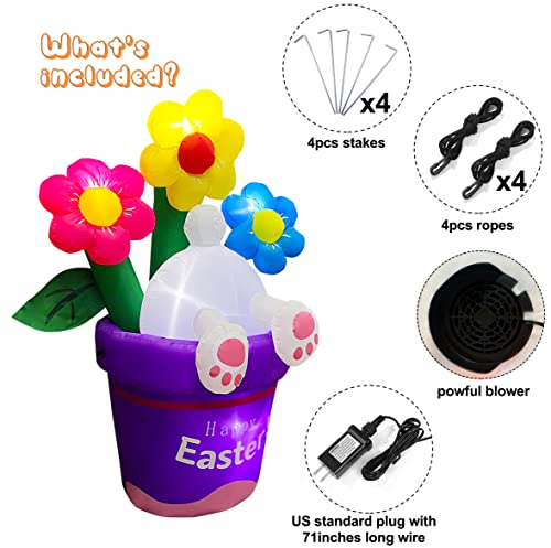 BLOWOUT FUN 6ft Inflatable Easter Rabbit into Flower Basket Decoration LED Blow Up Lighted Decor Indoor Outdoor Holiday Art Decor Clearance