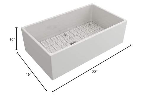 BOCCHI Contempo Farmhouse Apron Front Fireclay 33 in. Single Bowl Kitchen Sink with Protective Bottom Grid and Strainer in White