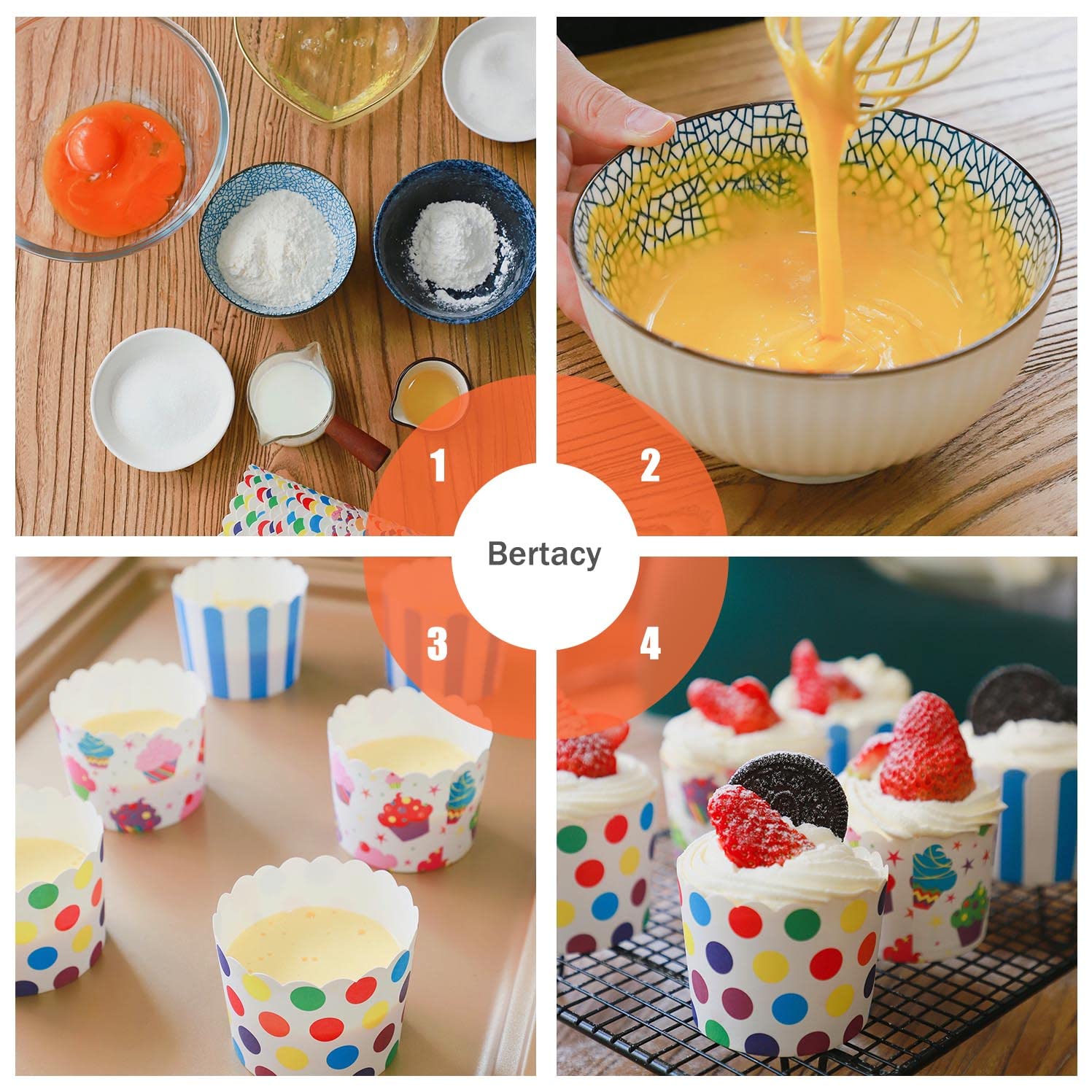 Bertacy 100-Pack Disposable Wrappers Large Paper Cake Baking Cup Cupcake Muffin Cases Birthday Party Decoration