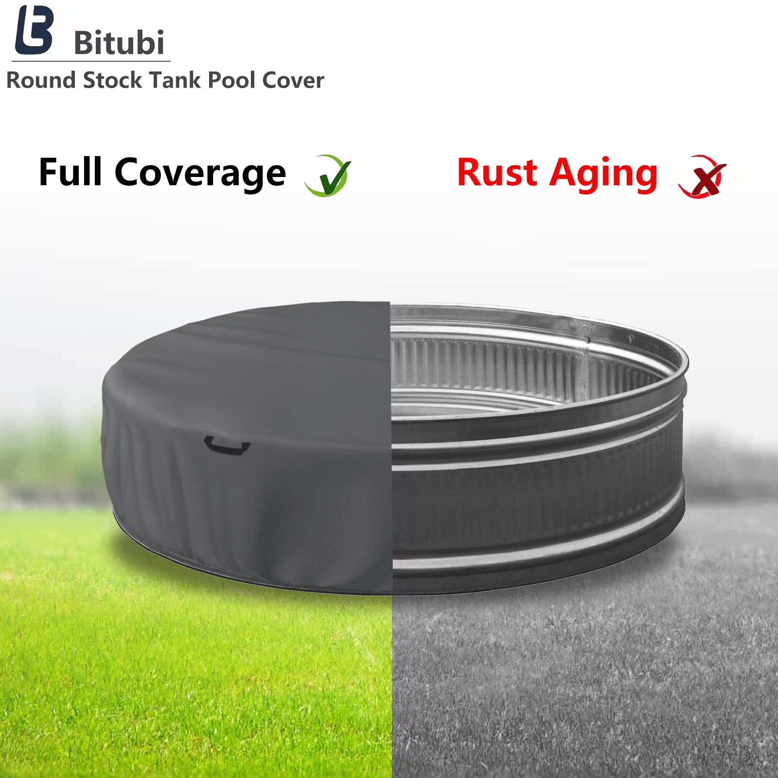 Bitubi 8 Ft Steel Round Stock Tank Pool Cover,Upgraded to Full Coverage to Prevent Rust and Aging(Grey)