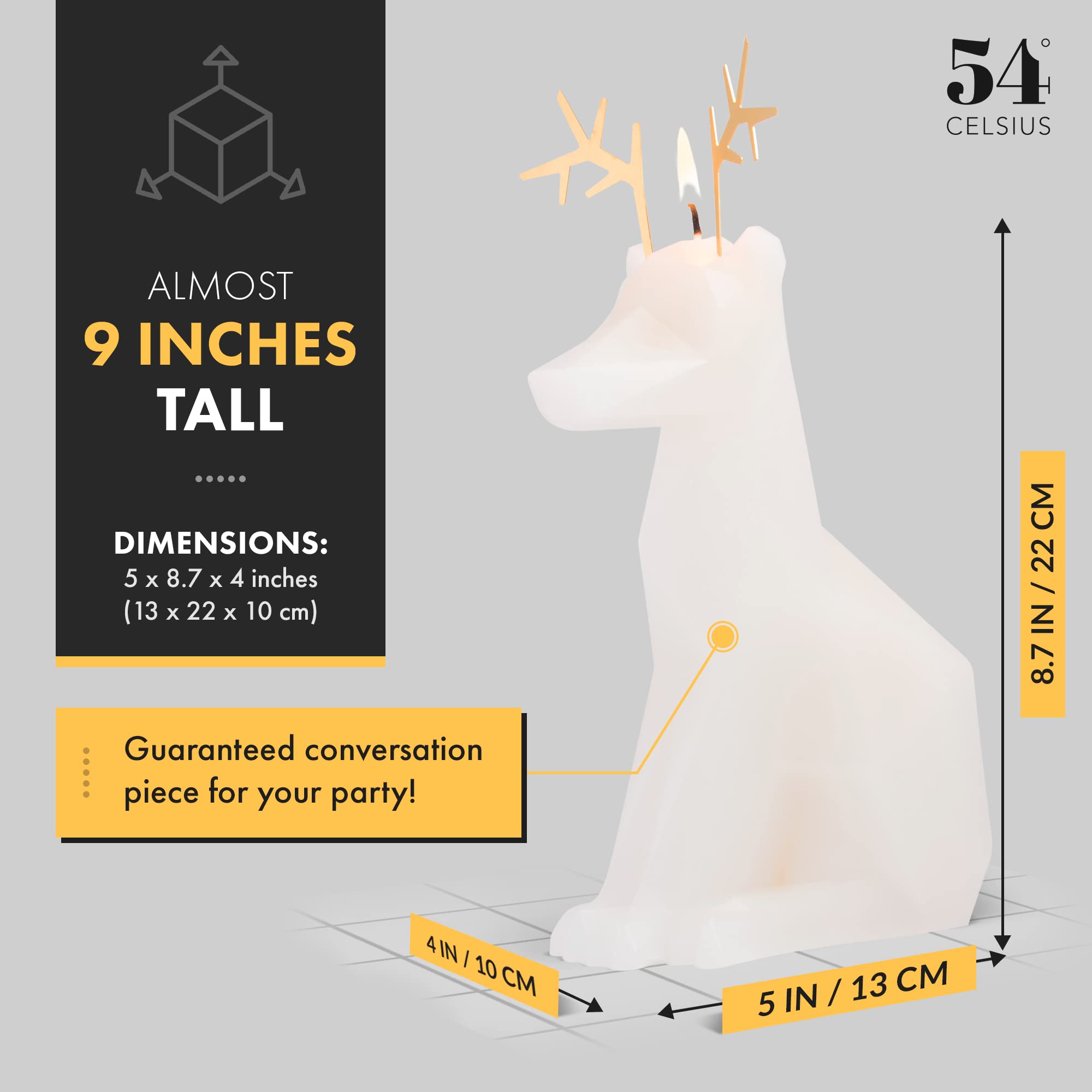 PyroPet Dyri Reindeer Candle (Pine Green) - Metallic Skeleton | Halloween Decor | Gift for Reindeer Fans | 22-Hr Burn | 5.1x8.7x3.9 in.