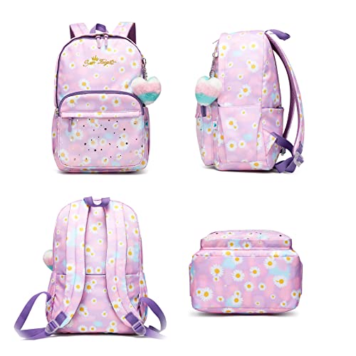 Caran·Y Girls Backpack for Kid in Waterproof Elementary Large space Love decoration Starry Pattern School Bookbag Boys Girls Fit Over 6 Years Old Girls Book Bag(Purple)