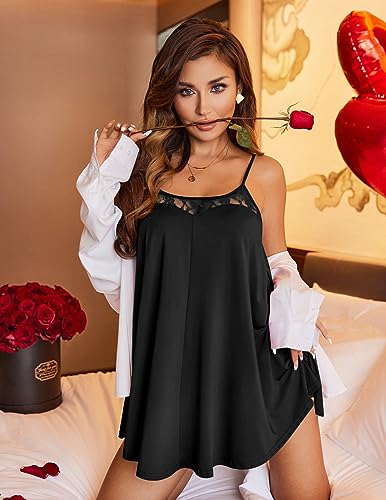 Ekouaer Womens Cotton Nightgown Victorian Sleep Dress Sleepwear,24-black,Large