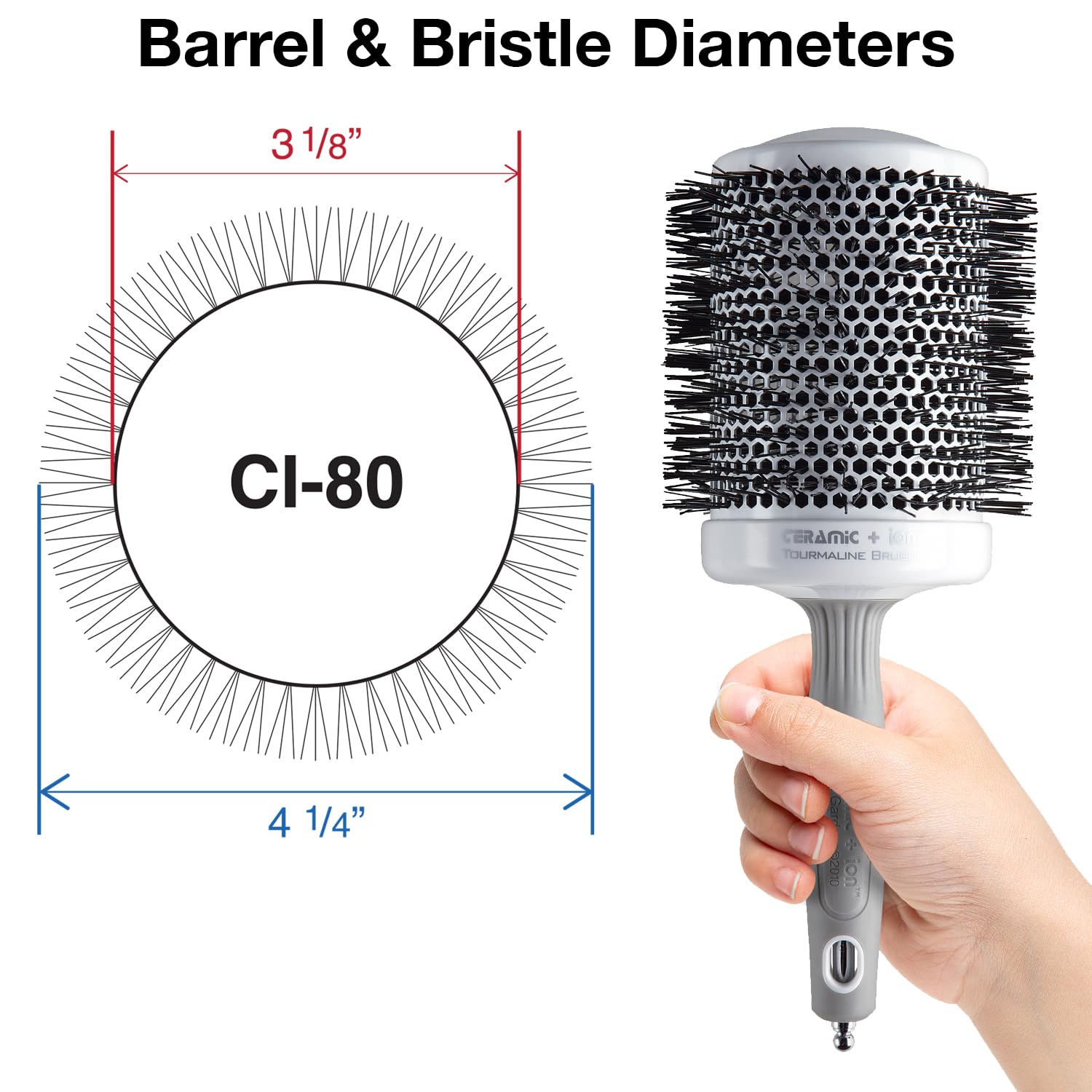 Olivia Garden Ceramic + Ion Round Thermal Hair Brush, 4.25" (Not Electrical)