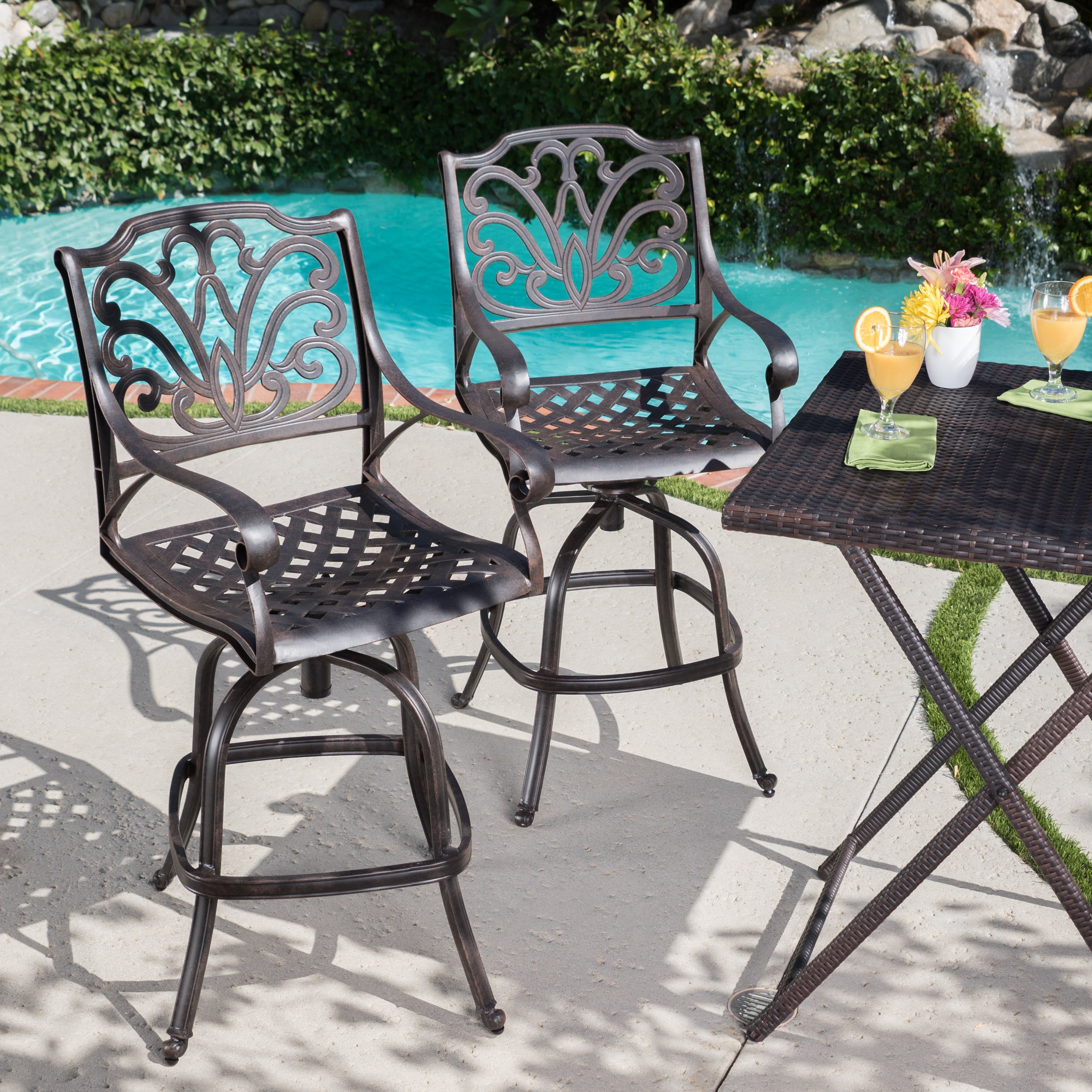 Christopher Knight Home Alfresco Outdoor Bronze Finished Cast Aluminum Barstools, 2-Pcs Set, Bronze
