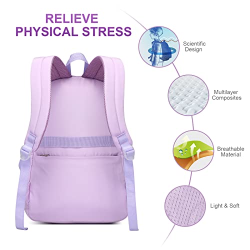 Caran·Y Kids Backpack Girls and Boys Classic School Backpack Light Weight Two Size Multi-pocket L-Purple Suitable for ages 6+ and above(Purple)