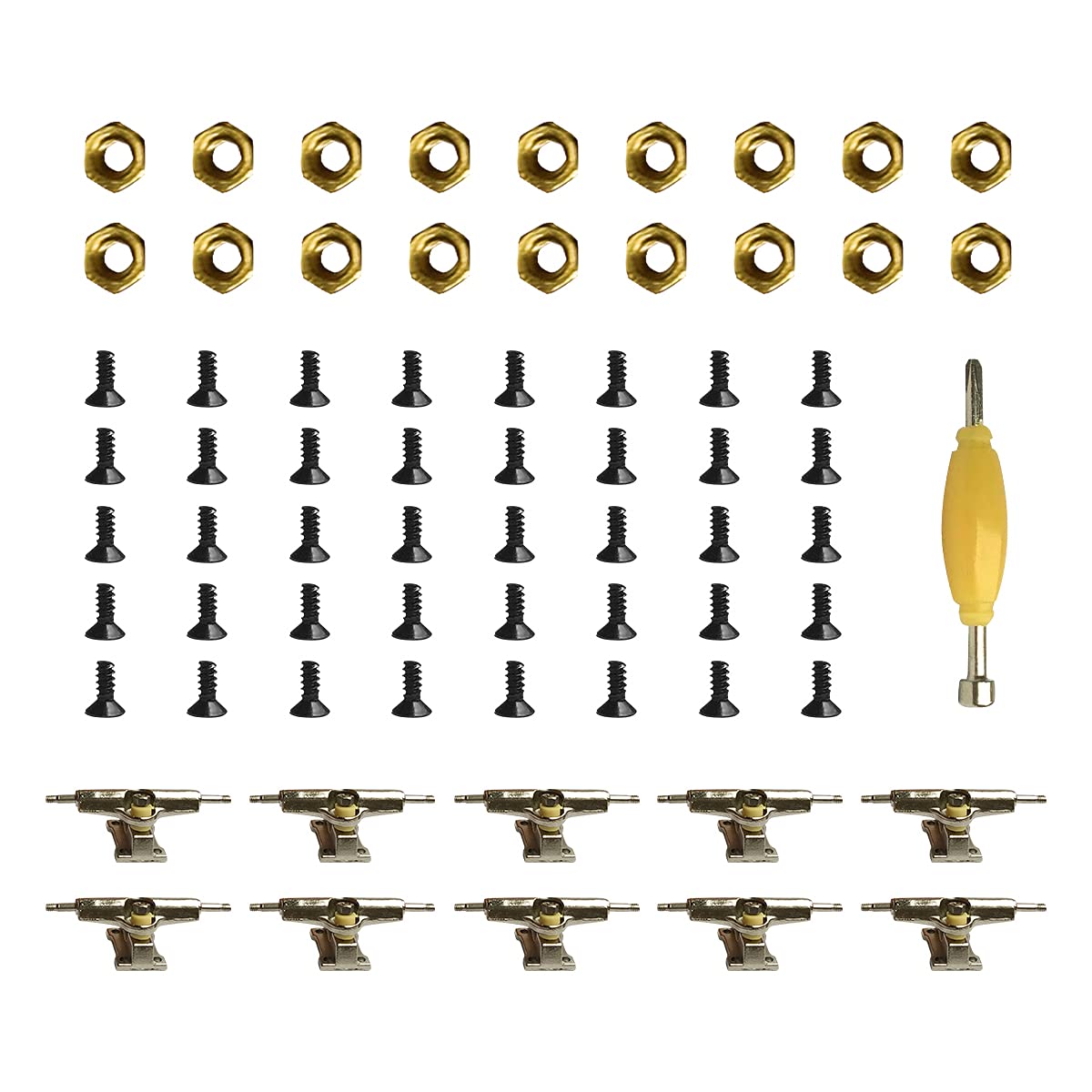 EBCO 10x Trucks & 40x Screws & 20x Nuts & Spanner Tool for 96mm Fingerboard Skateboard Wooden Deck Parts Kit,Unisex Children