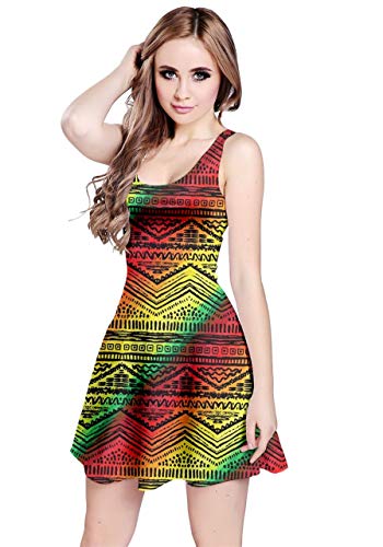 CowCow Womens Aztec Zigzag Red Jamaican Sleeveless Skater Dress - XL