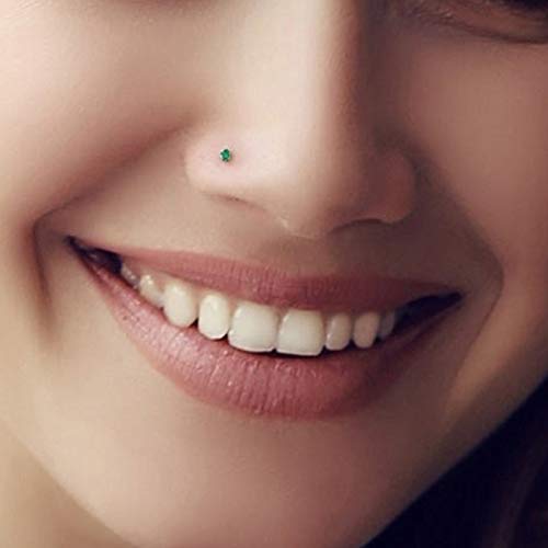 AtoZ Piercing - 9 Karat Solid Yellow Gold Claw Set 2MM Emerald Crystal Stone 22 Gauge Ball End Nose Stud Jewelry