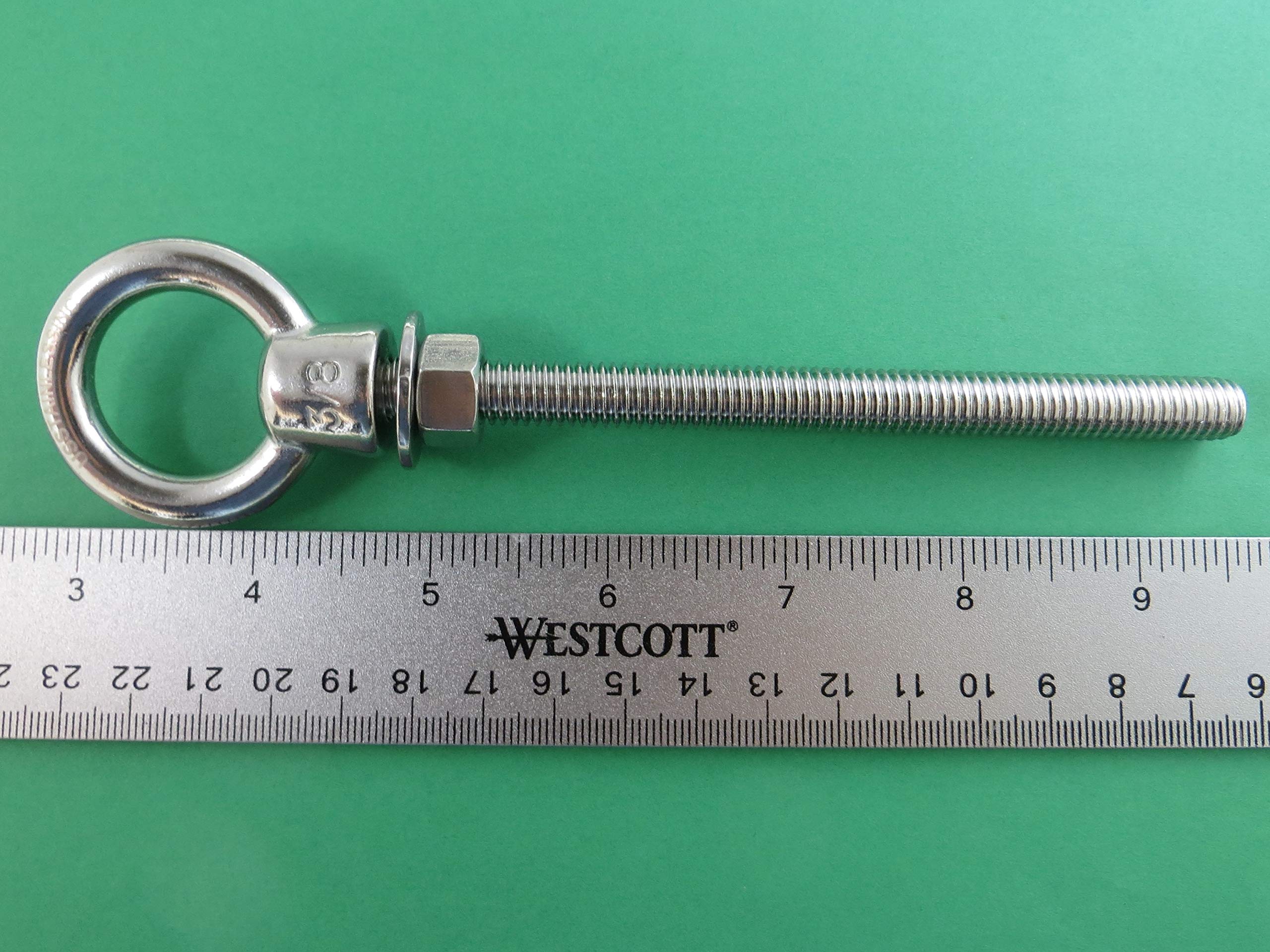 US STAINLESS 2 Pieces Stainless Steel 316 (Shape Type 307) Lifting Eye Bolt 3/8" UNC x 120mm Marine Grade Pitch of 16