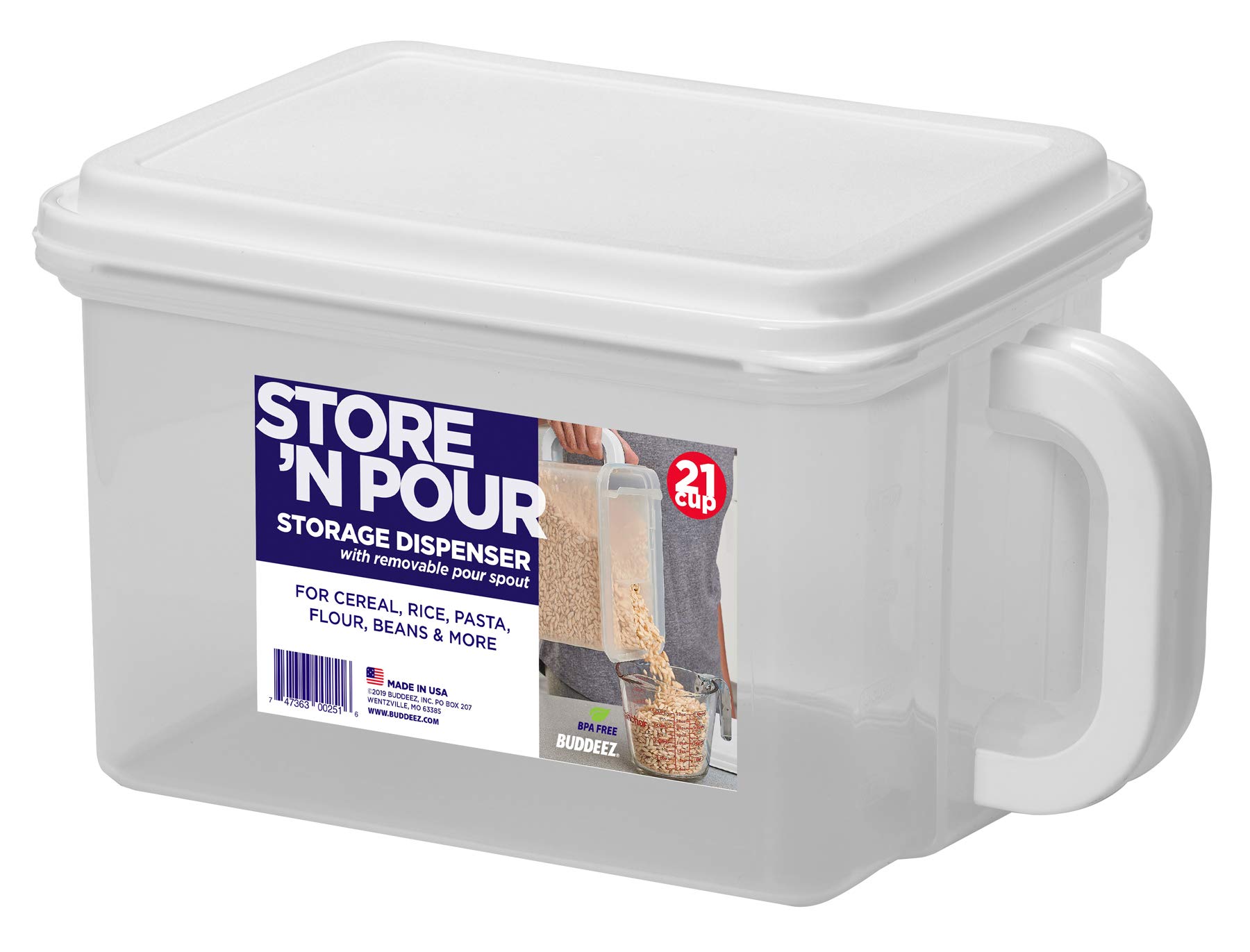 Buddeez 00251-2 2PK Store and Pour BPA Free, Plastic Food Storage Containers - 21 Cup, White