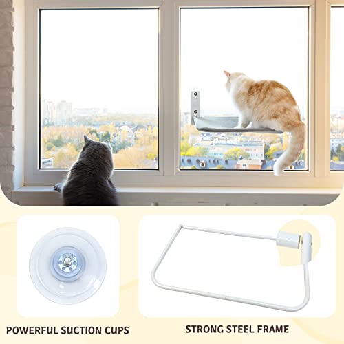 Cat Window Perch,Cat Hammock with 2 Replaceable Covers Shelf,360° Sunny Seat Foldable Space Saving Cat Beds Window Seat with Steel Frame and Strong Suction Cup for Indoor Cats (Large)